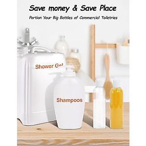 ZLEVEAYN 2 Pack 8 oz Clear Plastic Bottles with White Disc Caps Refillable Empty Squeeze Containers Cosmetic Bottles for Toiletries Conditioner Shampoo Lotions Gels