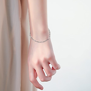 Sterling Silver Paperclip Bracelet for Women Solid Silver Link Chain Bracelets Dainty Fashion Adjustable Paper Clip Bangles Jewelry Gift