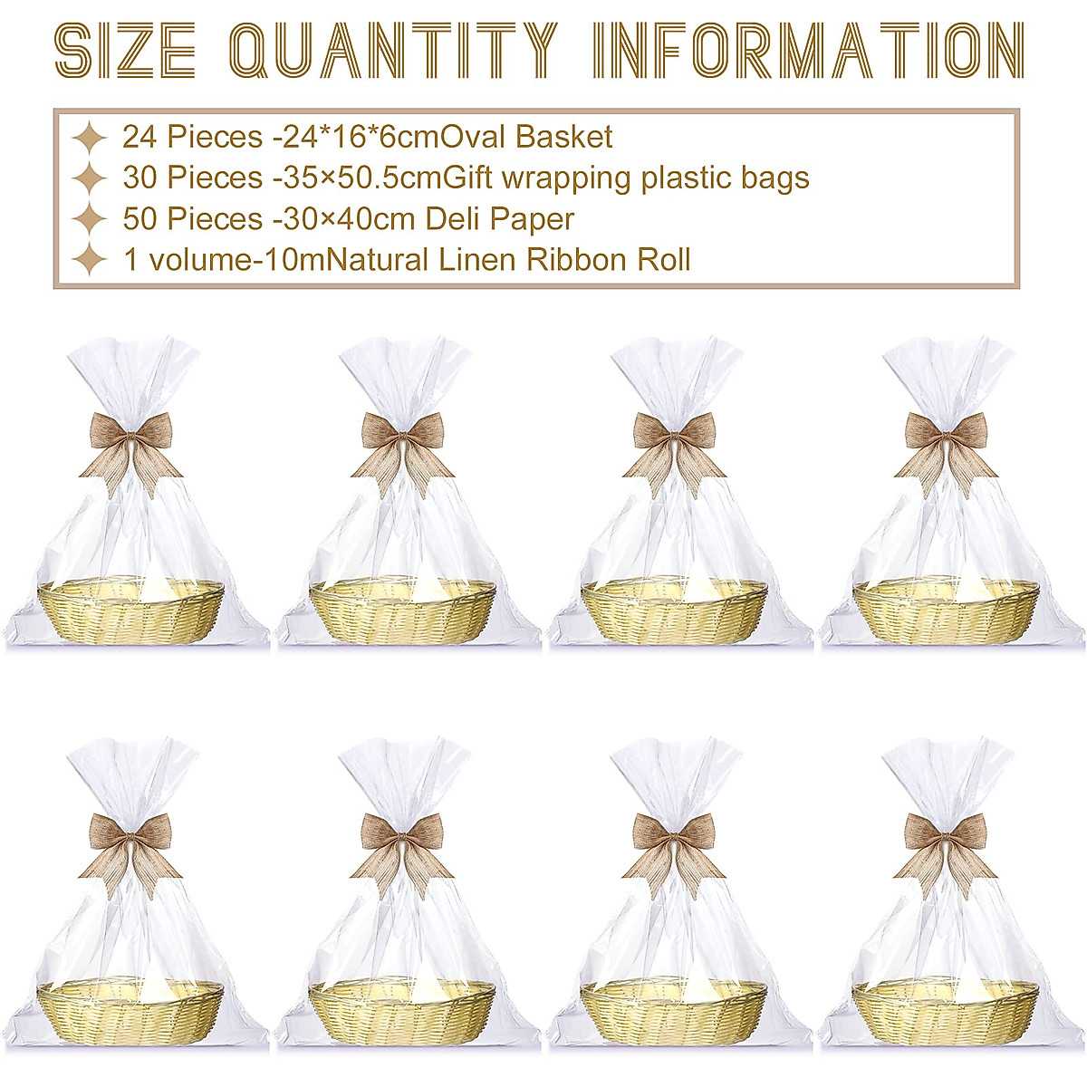 24 Pieces Baskets for Gifts Empty Bulk Oval Food Storage Basket Woven Bread Fruit Gift Baskets with Bags Paper Sheets and Long Ribbon for Wedding Birthday, 9.6 x 6.4 x 2.4 Inches