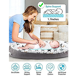 Mestron Baby Nest for 0-12 Months,Baby Lounger Baby Snuggle Infant Bassinet Mattress Insert Soft & Breathable Cotton Portable Infant Floor Seat Co-Sleeping (Star)