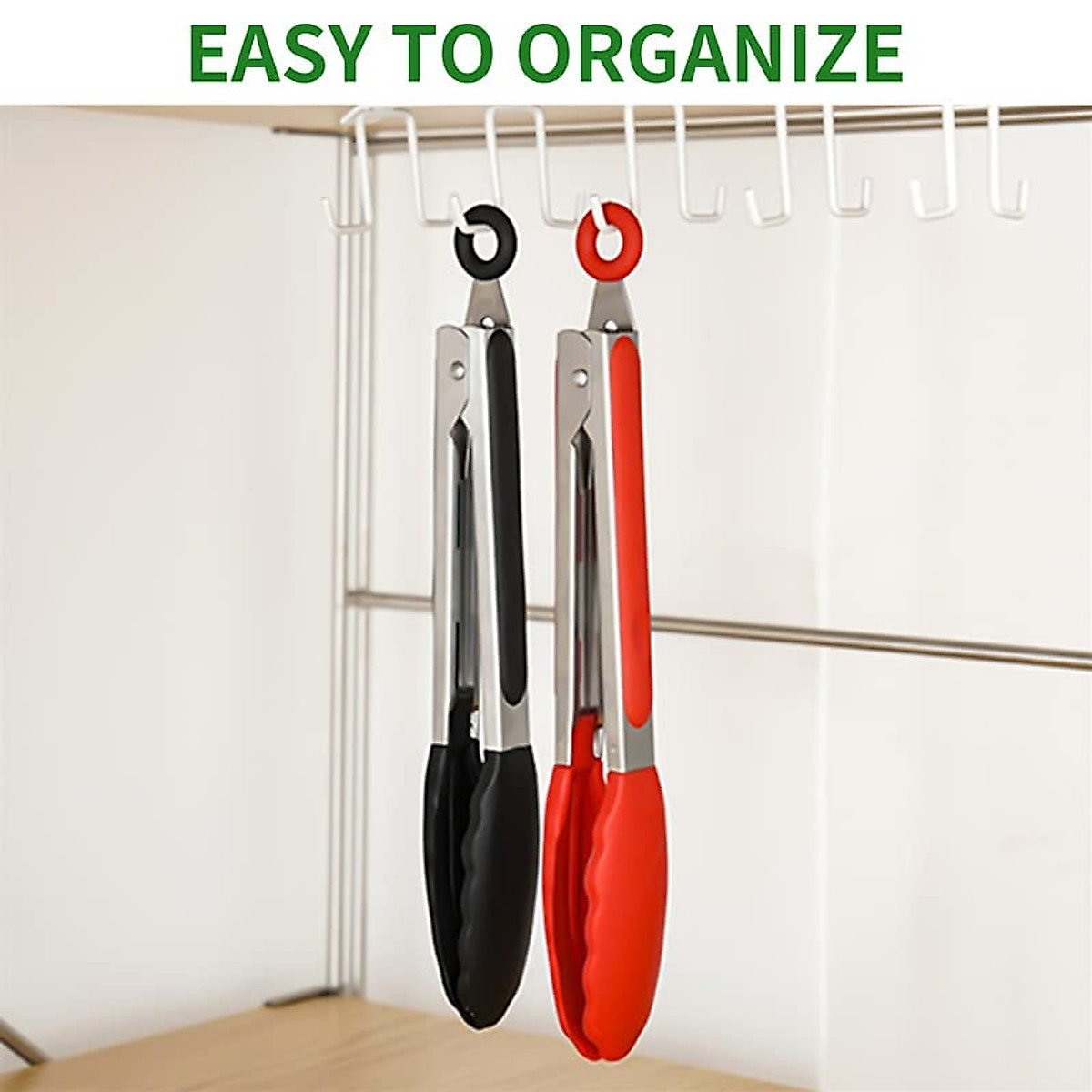 HAOBAOBEI Small Kitchen Tongs for Cooking with Silicone Tips, 7 Inch Non Stick High Heat Resistant Silicone Food Tongs for Air Fryer Dinner Baking BBQ Grilling Christmas Party (3 Pcs, 2 Black+1 Red)