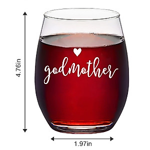 DAZLUTE Godmother Gifts, Godmother Stemless Wine Glass, Mother’ s Day Christmas Birthday Baptism Gifts for Godmother, Mom Friends from Godchild, Proposal Gift for Friend Aunt Sister Godmother,15Oz