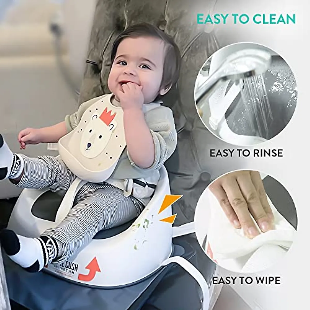 Prince Lionheart Squish Booster Seat, Gray, 3-Point Harness Dual-Strap System, Easy to Wipe Clean, Lightweight