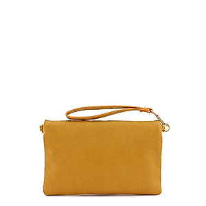 FashionPuzzle Envelope Wristlet Clutch Crossbody Bag with Chain Strap (Mustard) One Size