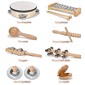 Toddler Musical Instrument Toys, Kids Wooden Percussion Music Instruments Set for Toddlers, Preschool Education Early Learning Baby Musical Toys for Boys and Girls