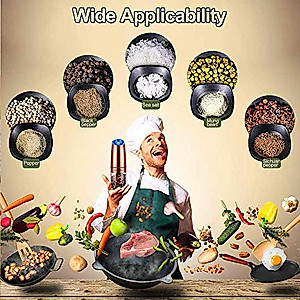 Gravity Electric Pepper and Salt Grinder Set, Adjustable Coarseness, Battery Powered with LED Light, One Hand Automatic Operation, Stainless Steel Copper, 2 Pack