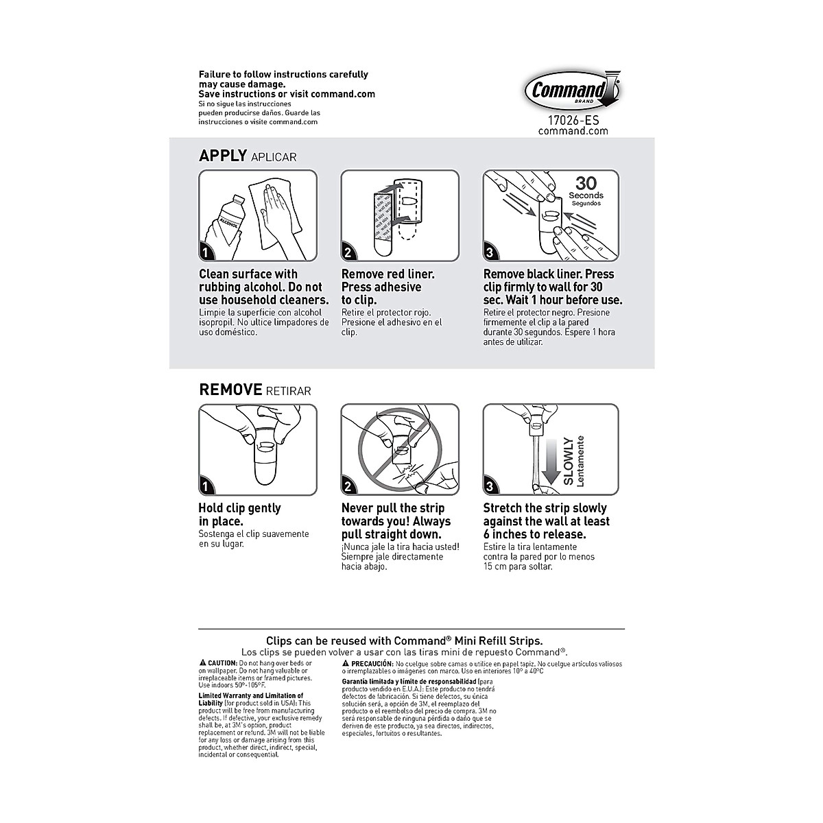 Command 17026 Decorating, White, 20 (17026-ES) 20PK Clip/Comm Adhesive, 20 Clips, Clear, 20 Clips