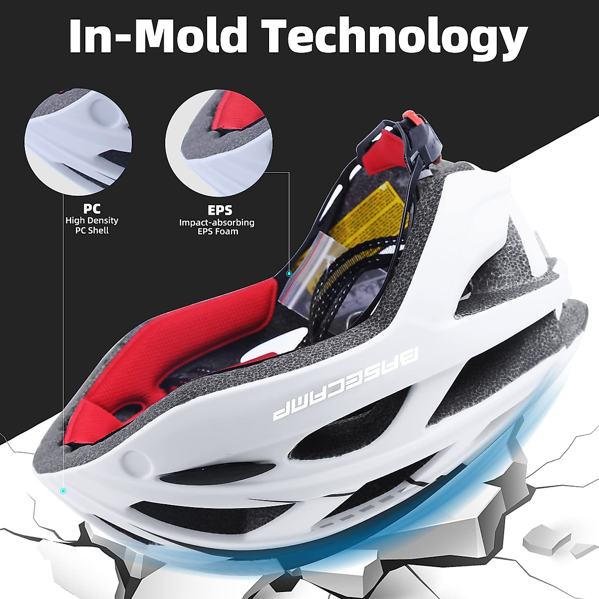 Bike Helmet, Basecamp Bicycle Helmet with Rear Light & Detachable Magnetic Goggles Lightweight Cycling Helmet Adjustable for Adult Men Women Mountain & Road (BC-069)