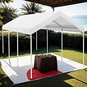 Generic 10x20 Canopy Replacement Cover, Heavy Duty Carport Canopy, UV Resistant Car Tent Cover, Water Resistant Car Port Cover with Ball Bungee Cords, White, Only Cover, W2225P164083