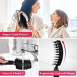 Detangler Brush 2 Pack, HIPPIH Hair Brushes for Women, Men, Kids Wet & Dry Hair, Curved Voremy Magical Brush Detangler, Fast Drying Styling Hair Brush, Make Hair Shiny & Healthier Anti-Static Hairbrush