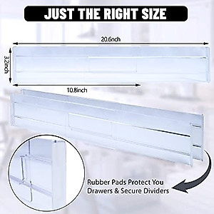 Qearl 6 Pack Drawer Dividers Organizers Adjustable 3.2" High Expandable from 11-20" Kitchen Drawer Plastic Drawers Separators for Clothing Kitchen Utensils Makeup Office Storage(Attached Tape)