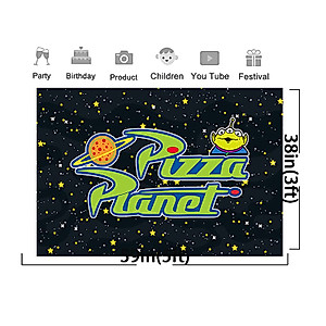 Pizza Planet Backdrop for Birthday Party Supplies Photo Backgrounds Toy Story Birthday Theme Baby Shower Banner 59x38in Yellow