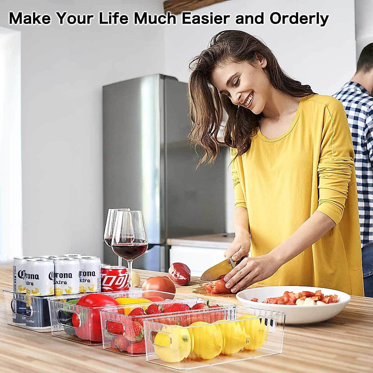 Shopwithgreen Refrigerator Organizer Bins with Pull-out Drawer, Drawable Clear Fridge Drawer Organizer with Handle, Plastic Kitchen Pantry Storage Containers