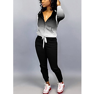 Mrskoala Two Piece Outfits for Women Tracksuit Sweat Suits Workout Jogging Sets Loungewear with Pocket Black XL