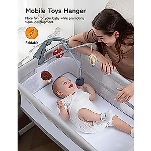 besrey 5 in 1 Baby Bassinet Bedside Sleeper, Playpen with Bassinet & Baby Cradle, 0-18 Months (Without Stars Printing on The 360° Mesh)