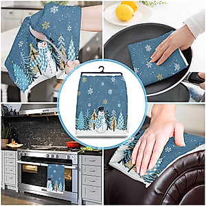 ZOE GARDEN Christmas Snowman Kitchen Towels,Absorbent Microfiber Kitchen Dish Hand Tea Bath Towel,Quick Dry Cleaning Cloth Dishclothes Decorative Sets, Blue Winter Tree Snowflake (1-PC, 18x28)