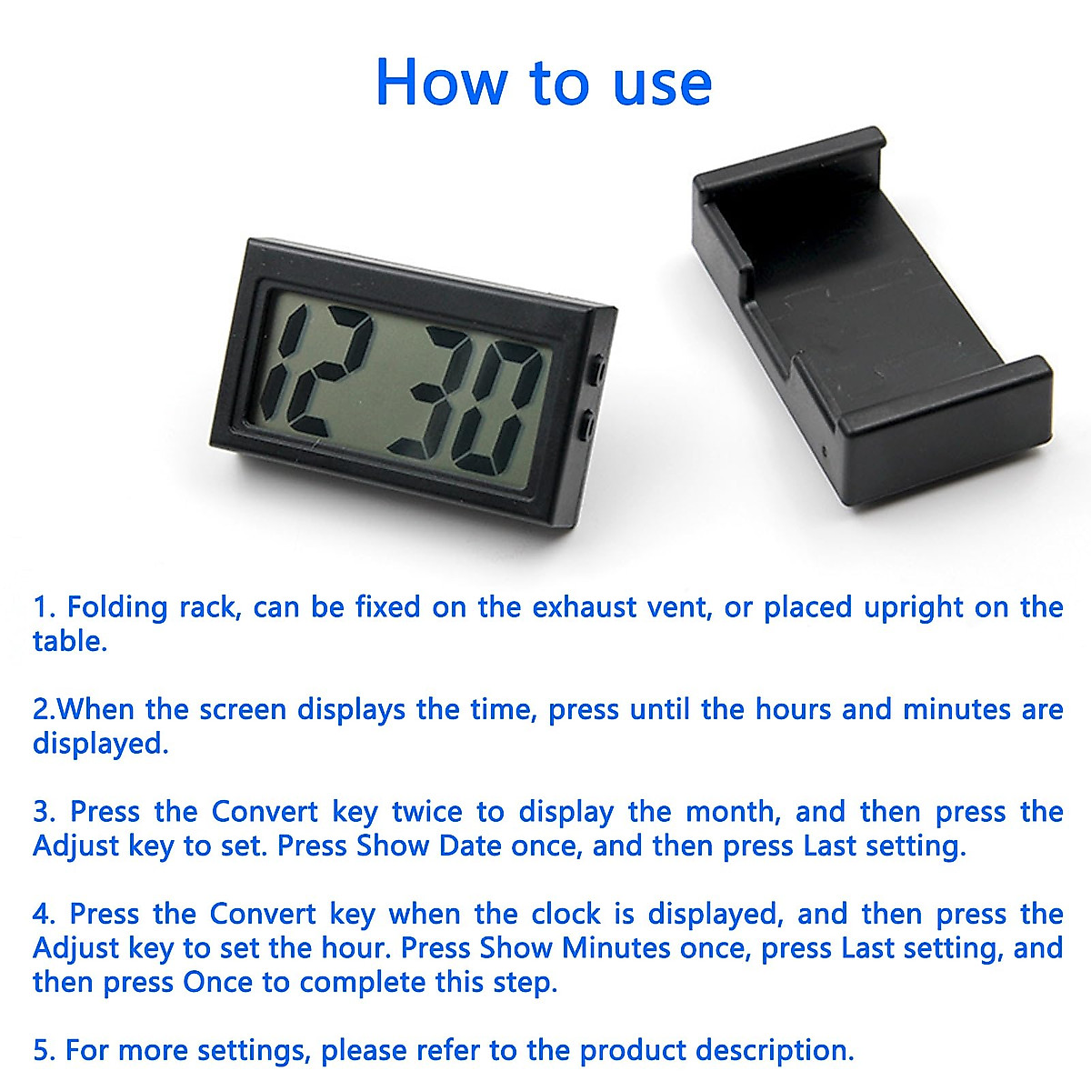 Sodcay 1 PC Mini Car Clock, Car Dashboard Digital Clock, with Clear LCD Screen Stand Case Function, Self-Adhesive Digital Clock, for Car Truck Dashboard (Black)