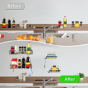 Locsee Shower Caddy Shelf Organizer 2PCS with Soap Dishes 2PCS, Bathroom Accessories with Hooks, No Drilling Basket Shelf Wall-Mounted Shower Storage Accessories (Black)