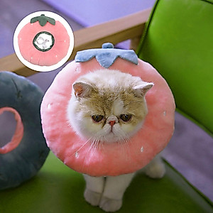 balacoo Small Cat Dog Recovery Collar Cute Strawberry Neck Cone Surgery Protective Collar Wound Healing Neck Cone Collars Size S