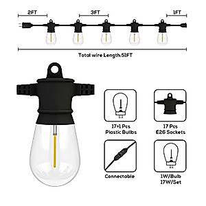 Banord 51FT Outdoor String Lights, Waterproof Patio Lights with 18 Shatterproof LED Bulb Hanging Light String, Black String Light Outdoor for Backyard, Garden, Porch, Cafe, Deck, Wedding, Party