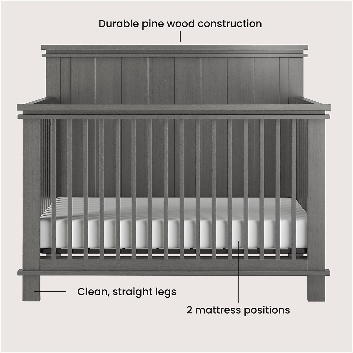 Child Craft Denman Crib, Dresser and Chest Nursery Set, 3-Piece, Includes 4-in-1 Convertible Crib, Dresser and Chest, Grows with Your Baby (Crescent Gray)