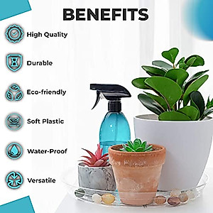 DripFlex 15 Pcs Clear Plant Saucers for Indoors (6,8,10) Inch + 1 Squeeze Succulent Watering Bottle(500ml), Plant Trays for Pots - Clear Round Sturdy Plastic Plant Trays for Indoors No Holes