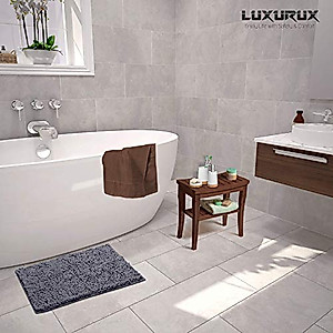 LuxUrux Chenille Bath Rugs Mat Non-Slip Bathroom Rug Shag Shower Mat Machine-Washable Bath Mats with Water Absorbent Soft Microfibers, 20" W x 30" L, Dark Grey