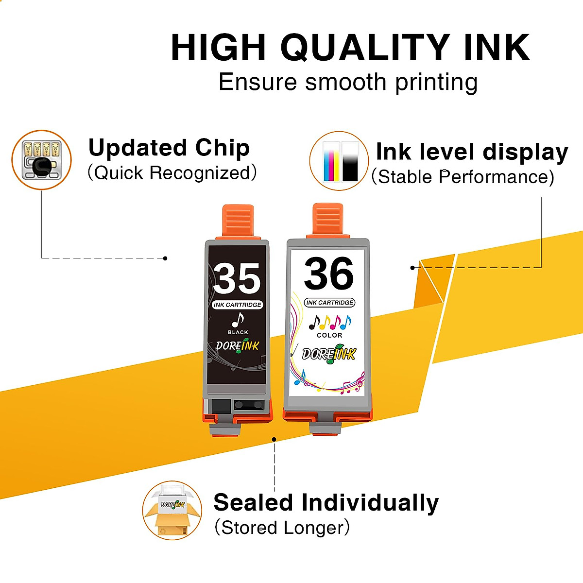 DOREINK 35 36 Compatible PGI-35 CLI-36 Ink Cartridge for Canon PGI-35 CLI-36 PGI35 CLI36 to use with Pixma iP110 iP100 TR150 Mini260 Mini320 Printer(8 Black, 4 Tri-Color) 12 Pack