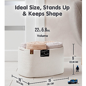 CHAT BLANC Cotton Rope Basket Blanket Storage for Living Room 15.8"x15.8"x13.8" | Baby Toy Storage Basket | Woven Basket | Large Baskets for Organizing, Graphite