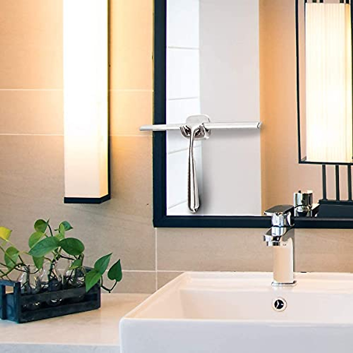 Ettori Shower Mirror Fogless for Shaving with Razor Holder, Shower Squeegee for Glass Doors 10 Inch Window Squeegee