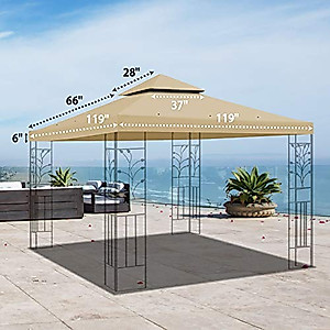 YardGrow 10'x10' Gazebo Canopy Replacement Top for 2 Tier Outdoor Canopy Cover Patio Pavilion Garden (Beige)