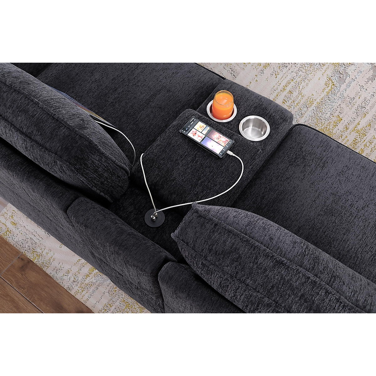 Ball & Cast 120" Sofa Bed with Pull Out Storage,5 Seat Sectional Couch with Cup Holder & USB Port,2 in 1 Design,for Living Room,Lounge,Apartment,Dark Grey