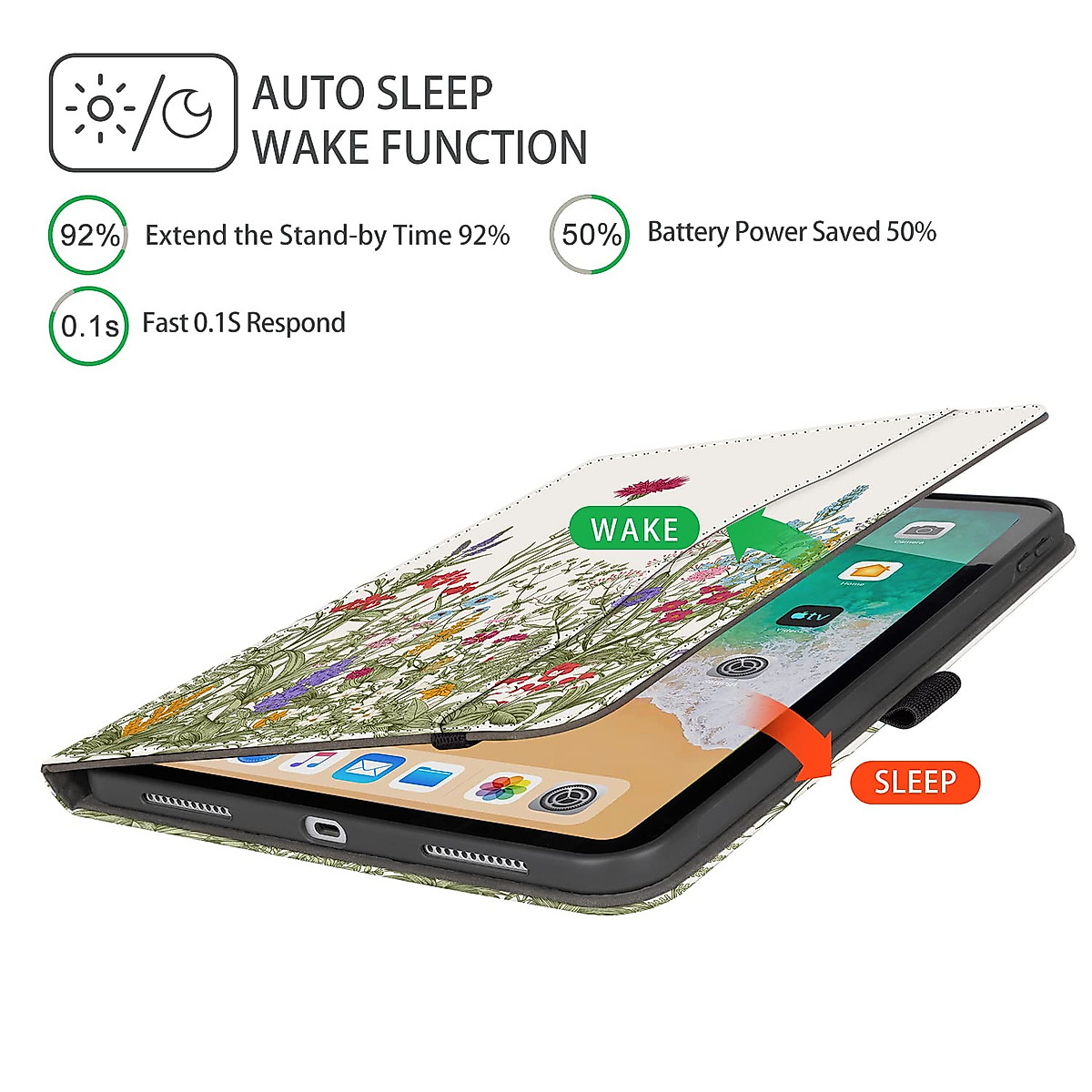 Case for iPad 10th Generation Case, for iPad Case 10th Generation Women Girls Shockproof Case with Pencil Holder, Multi-Angle Adjustable Stand View with Pocket/Hand Strap/Auto Wake Sleep, Flowers