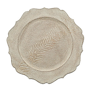 Efavormart 6 Pack | 13" Rustic White Wooden Textured Acrylic Charger Plates With Scalloped Rim