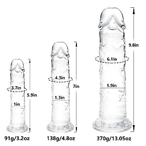 3Piece Suction Cup Clear Realistic Dildo Set(Small Big Huge): Anal Plug Trainer Kit Suitable with Strap-On Harness for Prostate Massage, G-Spot Stimulation