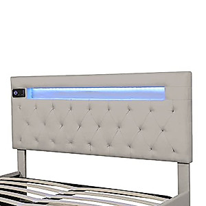 Queen Size Upholstered Platform Bed with Gas Lift up Storage,Adjustable Headboard Featured w/Bluetooth Audio, LED Light and USB Charging,Hydraulic Storage Platform Bed for Kids Teens Adults