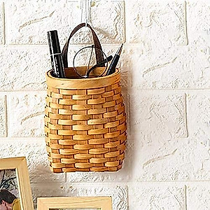 hanging wicker basket Hand-Woven Wood Storage Basket Portable Wall Hanging Flower Basket Organizer Fruit Vegetable Rattan Box Home Decoration Height 6.1in