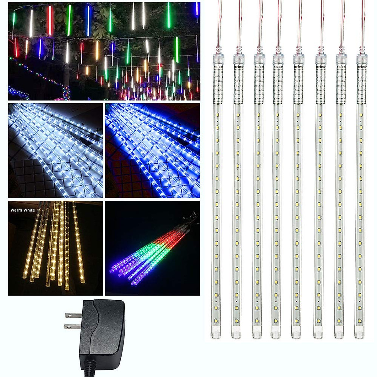 Qelus Meteor Shower Rain Lights, 192LEDs 8Tubes 11.8inch Drop Icicle Cascading Rain Lights for Christmas Holiday Wedding Garden Home Decoration, Blue