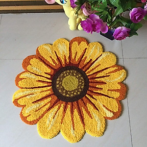 Sunflower Carpet Large Round Sunflower Bedroom Rug Non Slip Rustic Sunflower Bathroom Mat Handmade Area Rug Floor Mat for Home Office(Yellow)