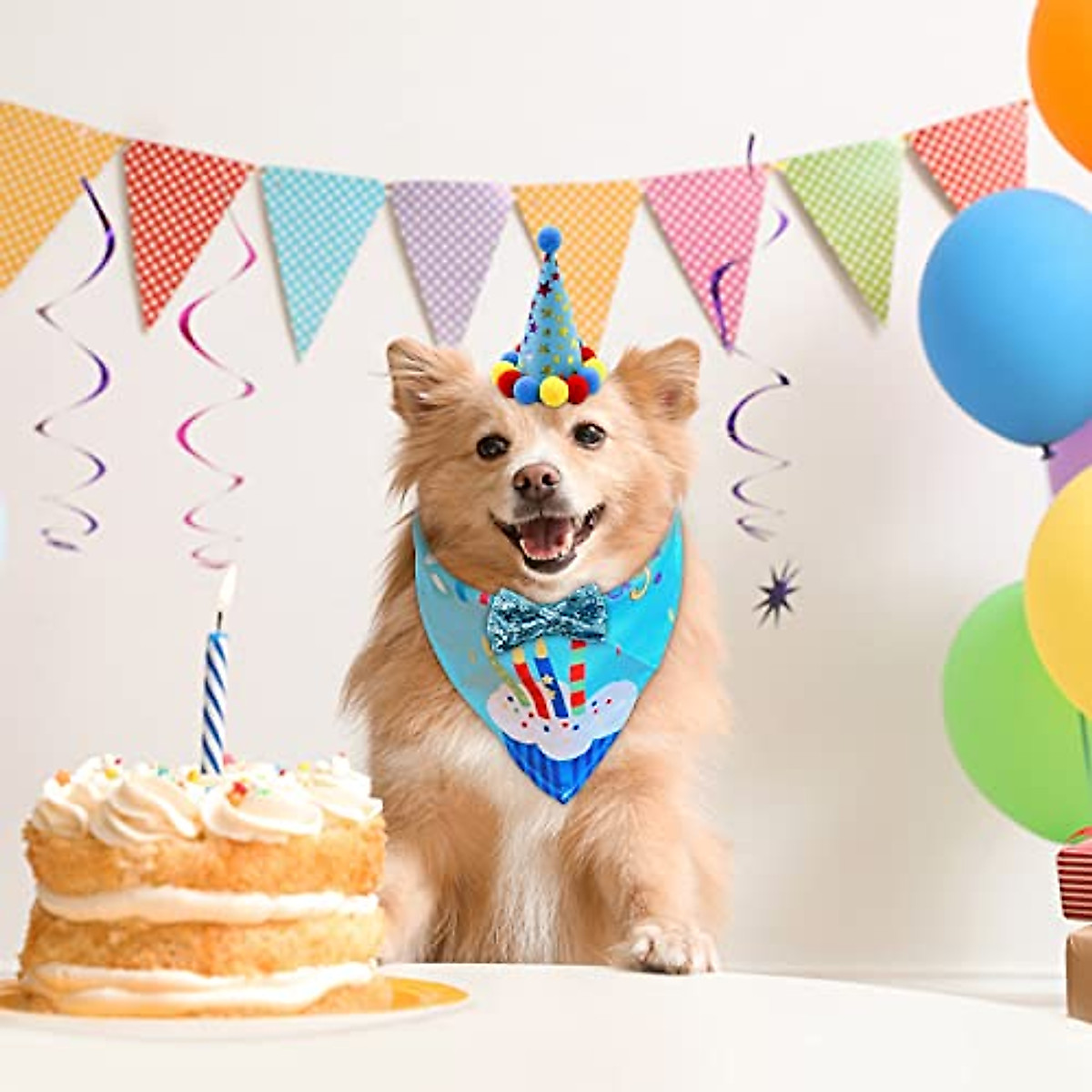 LEBERY Dog Birthday Bandana Scarf Dog Birthday Party Supplies, Boy Dog Birthday Hat Party Hat Cute Dog Boy Birthday Bow Tie Blue Dog Birthday Outfit for Small Medium Large Dogs Pets