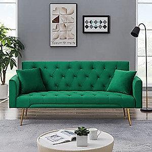 FANYE Green Velvet with 2 Pillows Metal Legs, 71.65"