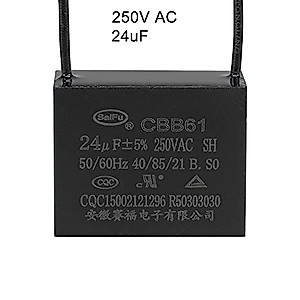 uxcell Ceiling Fan Capacitor CBB61 24uF 250V AC 2 Wires Metallized Polypropylene Film Capacitor 48x38x26mm for Electric Fan Pump Motor Generator