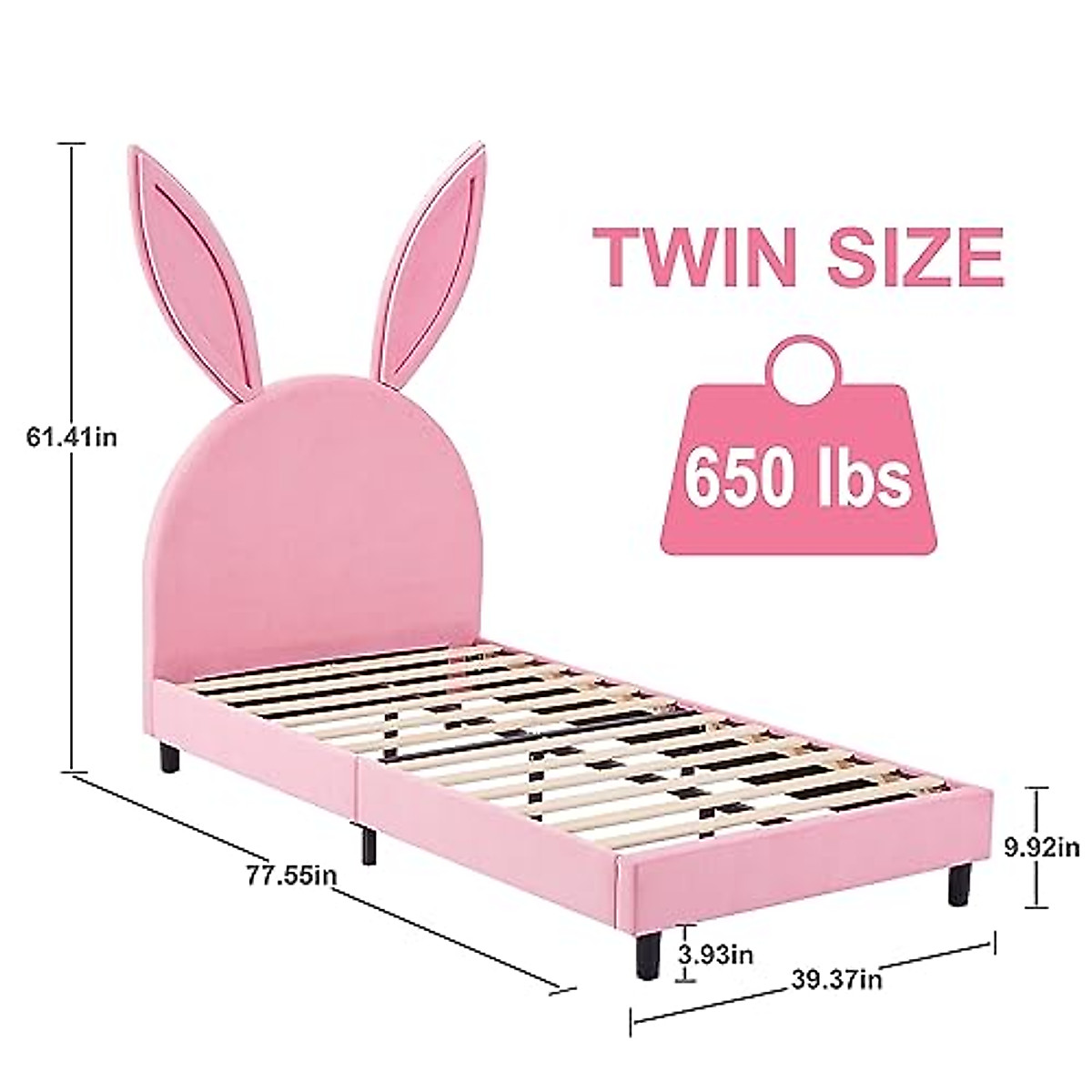 VECELO Kids Twin Bed Frame with Upholstered Headboard, Princess Beds for Girls, 12 Wooden Slats Support, No Boxing Spring Needed