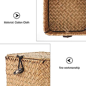 IMIKEYA Seaweed Baskets with Lids: Woven Baskets Seagrass Storage Woven Basket Straw Rattan Storage Basket Hand-Woven Storage Basket Bin Container Organizer for Shelf Desktop 4 inch