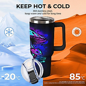 40oz Insulated Tumbler with Handle & Straw Stainless Steel Vacuum Sealed Water Bottle Leakproof Travel Mug for Car, Outdoor & Home BPA-Free Double Wall Cold Hot Beverage Thermos Sewant mushrooms