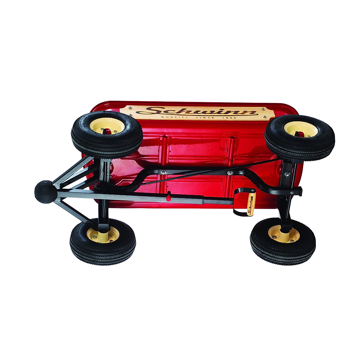 Schwinn Quad Steer 4x4 Wagon for Kids Red, Large Air-Filled Tires, Extra Deep Heavy Gauge Steel, Telescopic Extendable Handle, Real Wood Panels, Easy Assemble