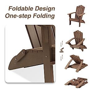 EFURDEN Adirondack Chair with Retractable Ottoman, Folding Adirondack Chair with Footrest, All Weather Poly Lumber Fire Pit Chair with Ottoman, All Weather Chair for Outdoor Brown