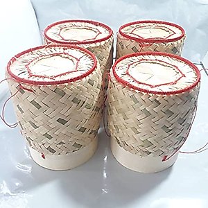 Sticky Rice Basket -Kratip Size 3 Inches (Pack of 4) Thailand Handmade Bamboo Rice Container