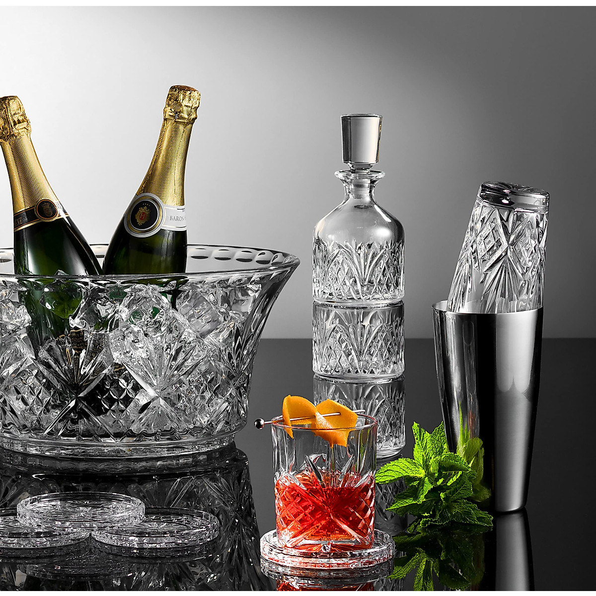 Godinger Cocktail Shaker, Martini Shaker, Boston Shaker, Stainless Cup and Crystal Glass to Mix Drinks Cocktails - Dublin Collection