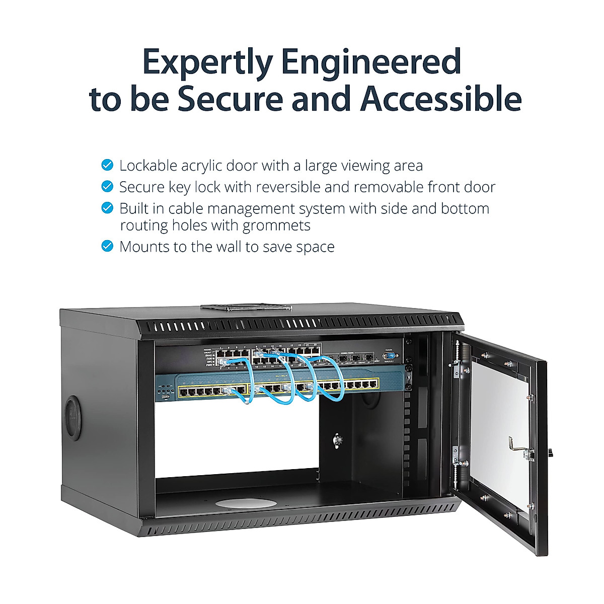 StarTech.com 2-Post 6U Wall Mount Network Cabinet w/ 1U Shelf, 19" Wall-Mounted Server Rack for Data Computer Equipment